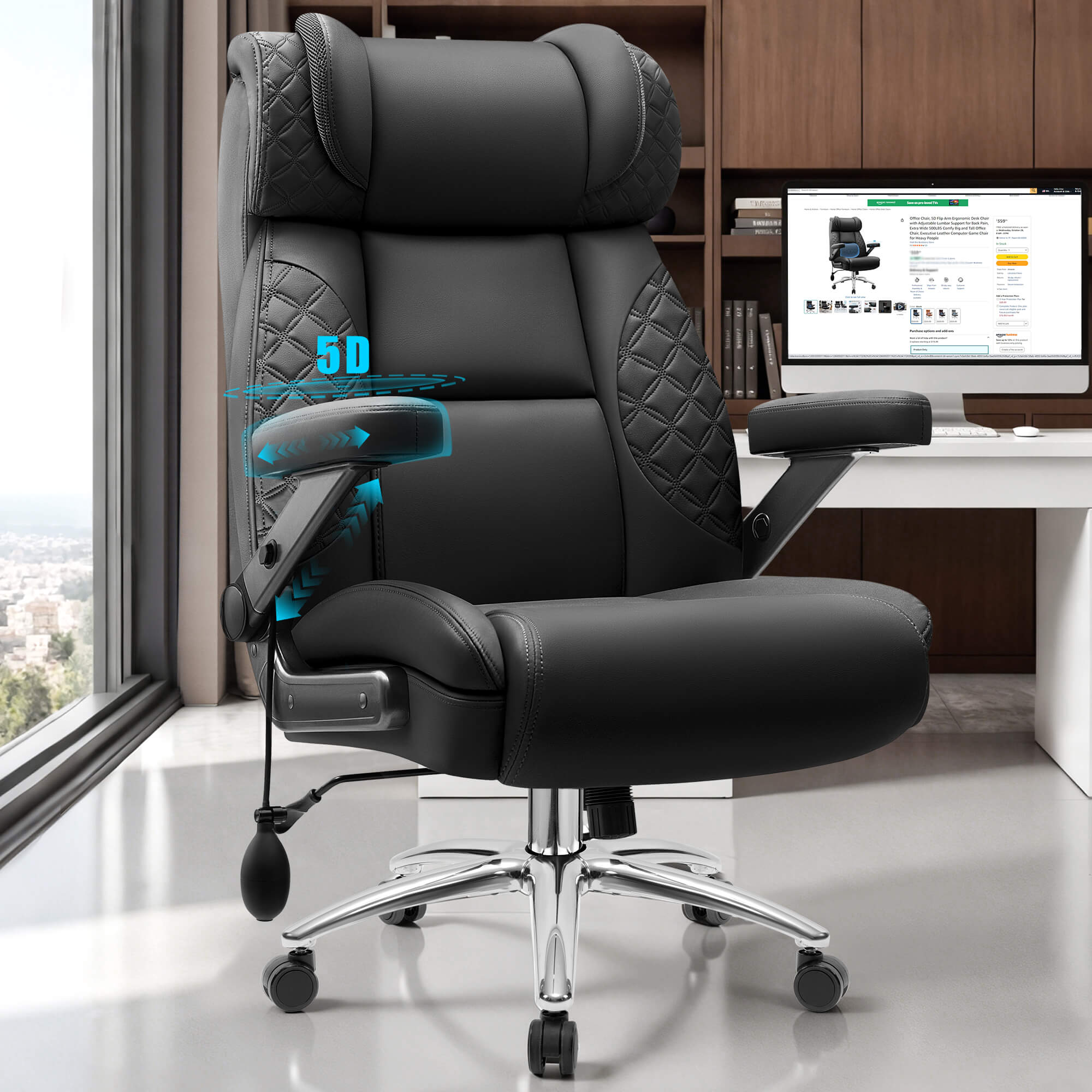 Big and Tall Leather Executive Office Chair with Built-In Airbag Lumba ...